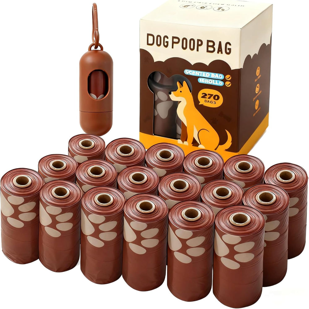18 Roll Leakproof Dog Poop Bags - Scented Pet Waste Bags - 270 Count ...