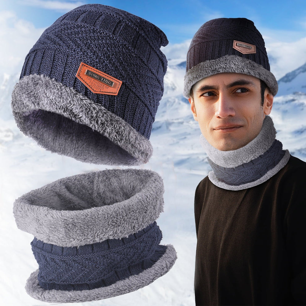 Winter Beanie Hat and Scarf Set – Thick Knit Fleece-Lined Skull Cap wi ...